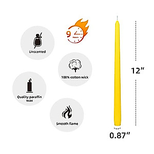 Zest Candle Inch, Yellow 12-Piece Taper Candles, 12", 12 Count