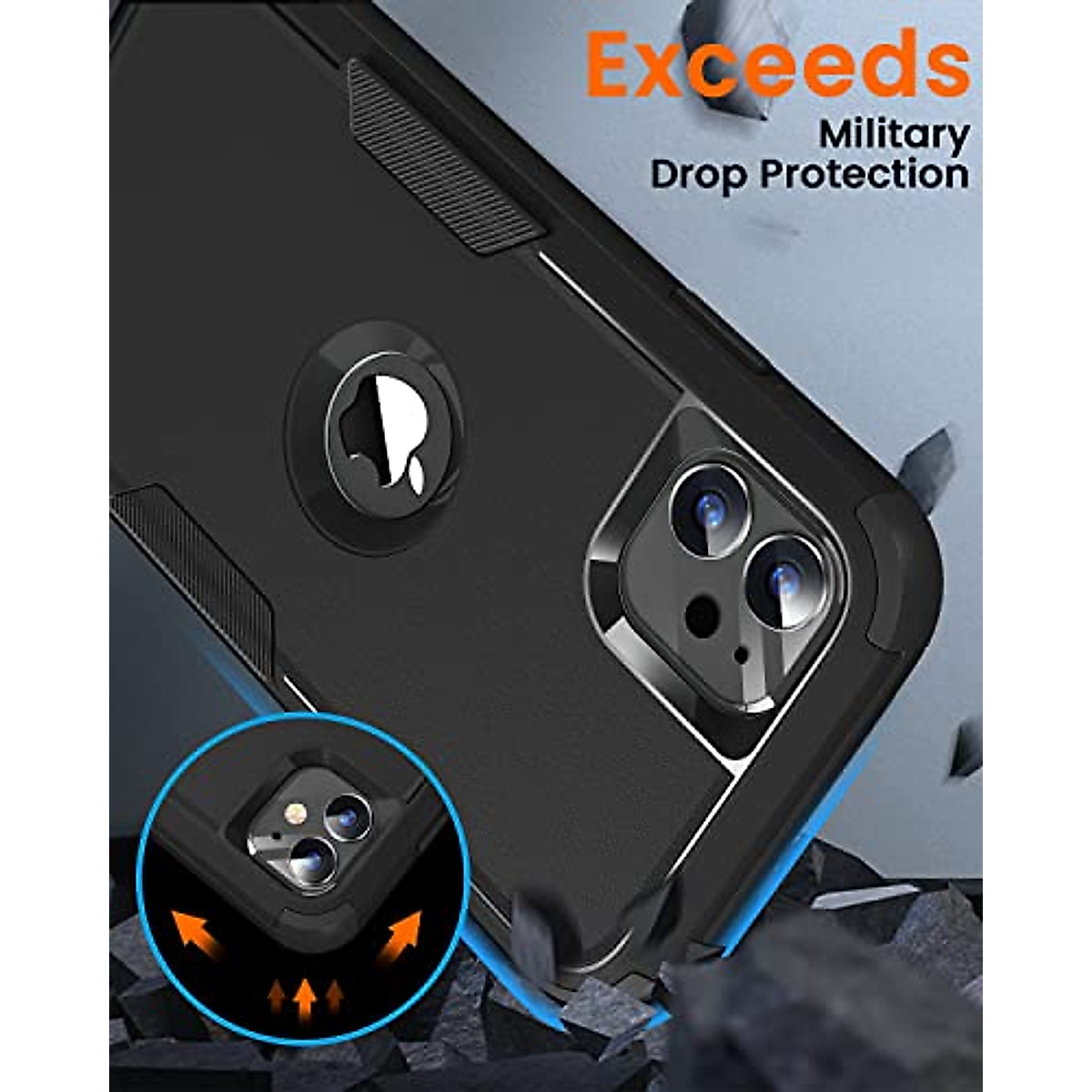 FireNova Design for iPhone 11 Case, with [Tempered Glass Screen Protector][Shockproof] [Dropproof],Protective Heavy-Duty 3 in 1 Tough Rugged Non-Slip Protective Phone Case Cover,6.1 Inch,Black