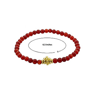 LTC Designs 4mm Red-Agate (Carnelian) Stretch Bracelet with Gold-toned Metal Centerpieces Perfect for Back to School, 6.5".also for Men, Women