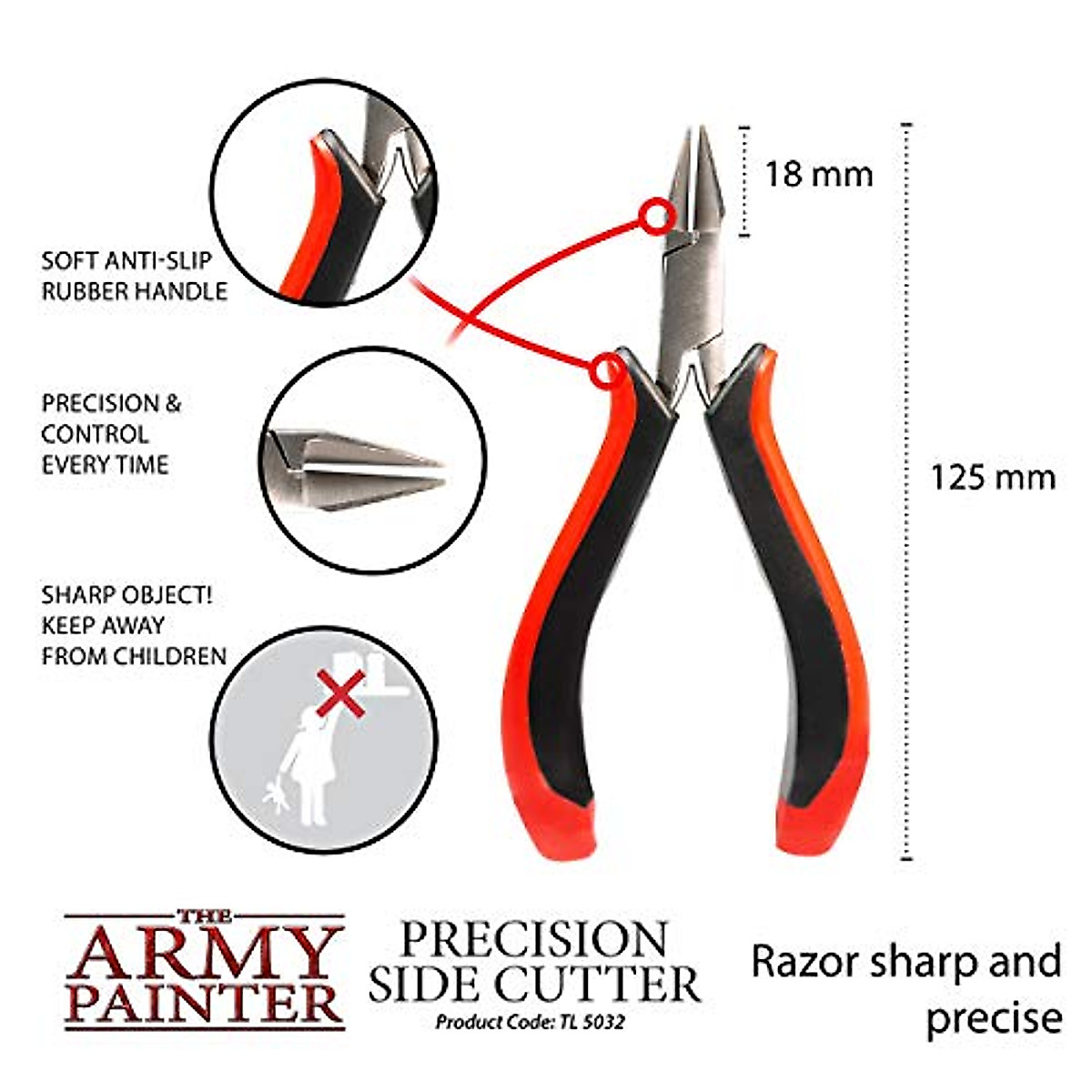 The Army Painter Stainless Steel Precision Side Cutters, Diagonal Flush Cutter with Safety Grip Handle, Nippers Wire Cutter - Flush Cutting Wire Cutters for Crafts, Metal & Plastic Resin Miniatures
