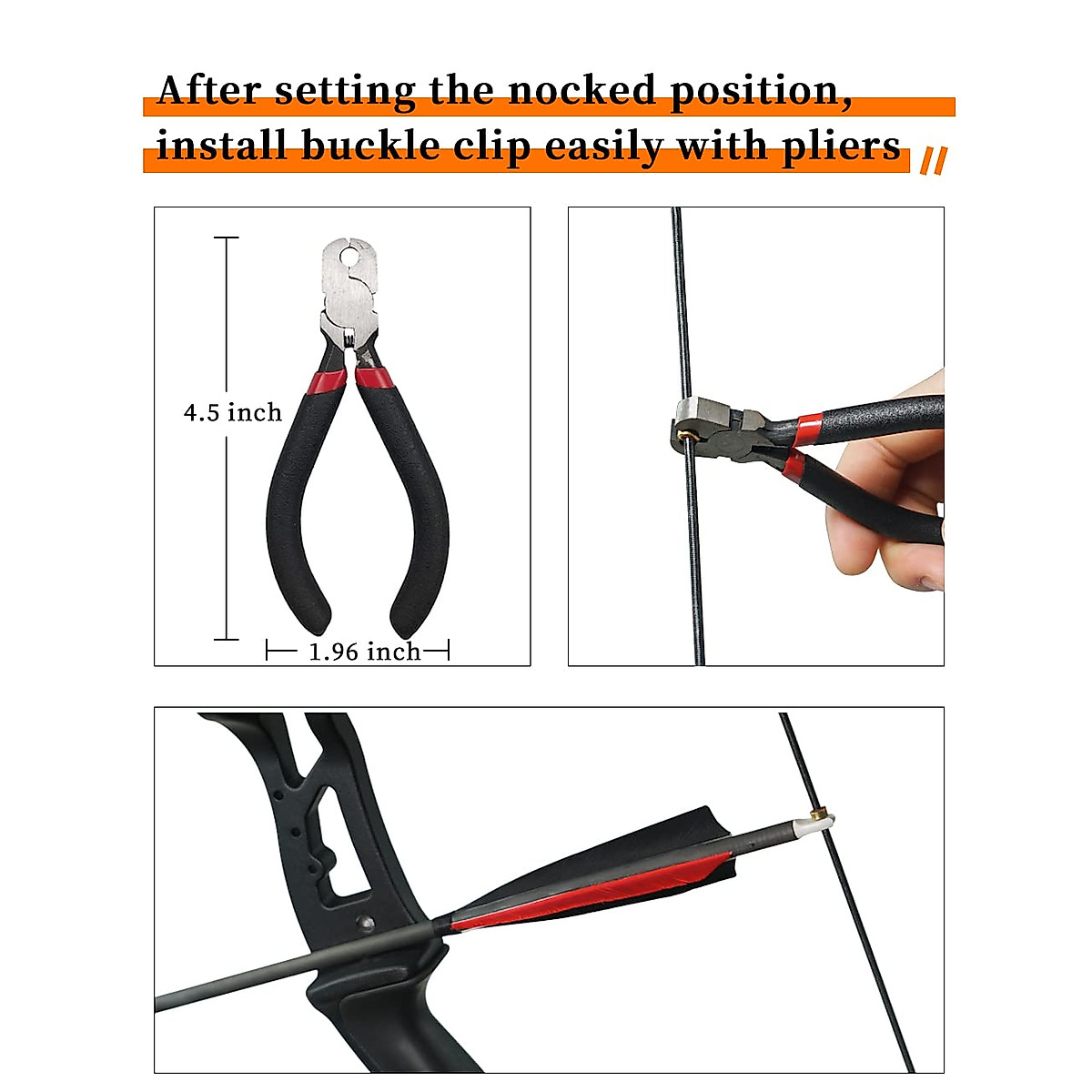 longbowmaker Archery Bow String Nock Points Pliers Set T Shape Bow Square Ruler Nocking Point Buckles Plier (Black)