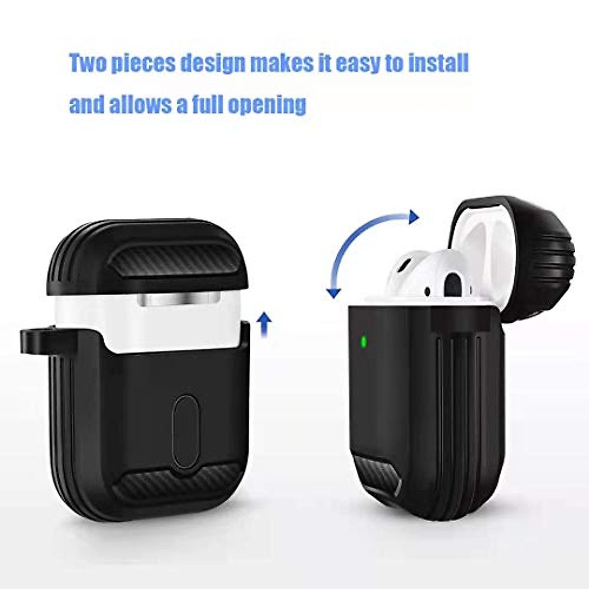 OETKER Compatible with Airpods Case Cover for Men with Keychain, Full-Body Shockproof Protective Airpod 2 Case Skin Accessories Air Pod Case for Airpods 2 & 1, Black