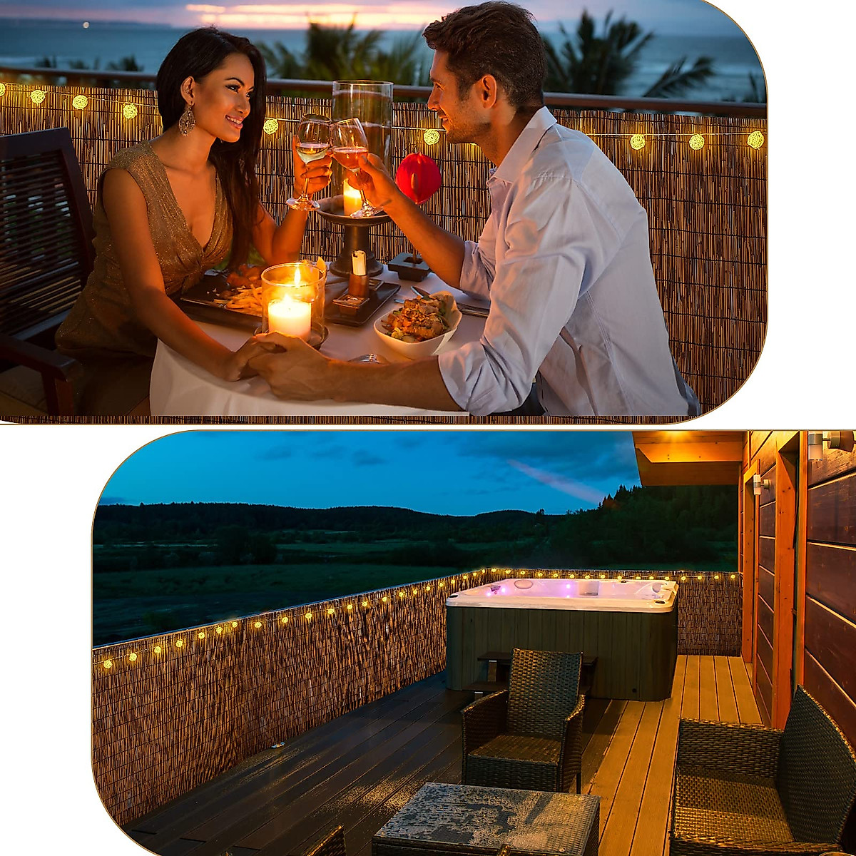 2 Pcs Natural Reed Bamboo Fencing Roll, Bamboo Privacy Screen 3.3 ft x 13.3 ft and 200 Pcs Nylon Black Cable Ties Cord for Garden Balcony Window Indoor Outdoor(Dark Brown)