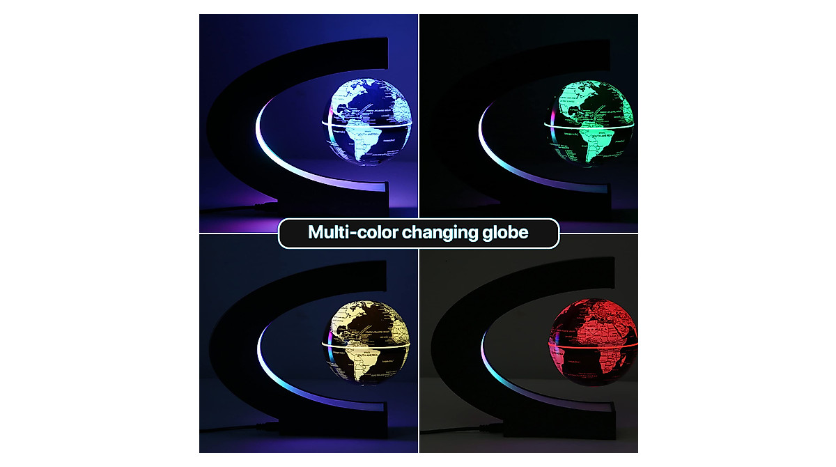 Gresus MultiColor Floating Globe with LED Lights - Desk Decor Gift