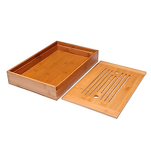 Reservoir Type Bamboo Tea Tray,Chinese Kungfu Tea Table Serving Tray Box for Kungfu Tea Set,Rectangle,14.2"x9.4"x2.4"