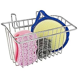 Kitchen Sink Sponge Holder Caddy for Brush Soap Dishwashing Detergent Drainer Rack. Chrome