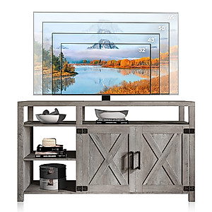 BELLEZE 58" TV Stand for TVs Up to 65", Modern Entertainment Center & TV Cabinet with Storage Shelves and Cabinet, Wood Storage Cabinet Media Console Table for Living Room Bedroom, Gray Wash