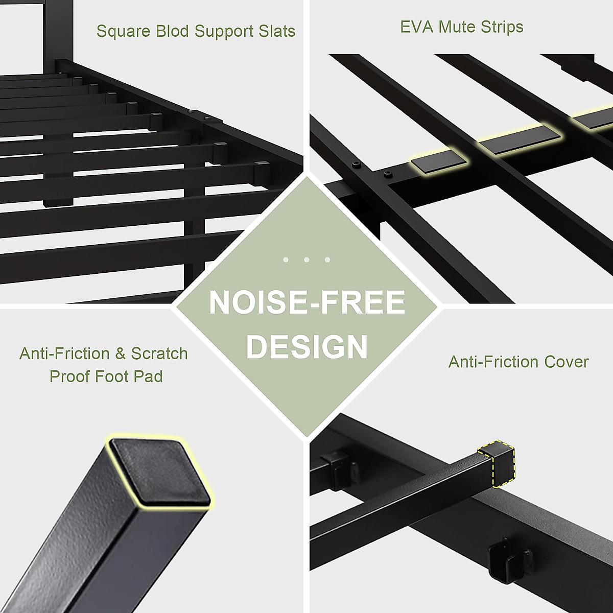 Feonase Queen Size Metal Bed Frame with Fabric Button Tufted Headboard, Platform Bed Frame with Heavy Duty Metal Slats, 12" Storage Space, Noise Free, No Box Spring Needed, Dark Grey