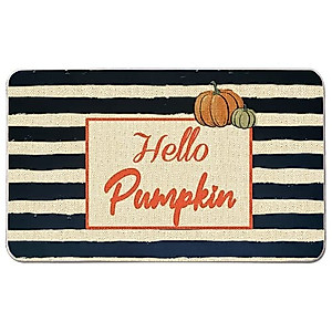 Gz Party Hello Pumpkin Door Mat,18 x 30 Inch Fall Holiday Non-Skid Floor Mat Switch Mat Indoor Outdoor Home Garden, Easy to Clean Low Profile Mat for Entry Patio Garage High Traffic Areas