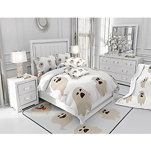 Feelyou Halloween Themed Bedding Set for Girls Boys Kids King Size Kawaii Ghost Comforter Cover Set Room Decorative Trick or Treat Duvet Cover White Bedspread Cover Bedclothes