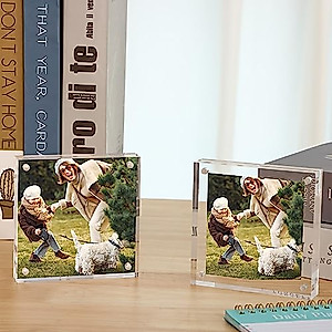 Fixwal Acrylic Picture Frame, 4x4, Set of 3, Magnetic Photo Frame, Wedding Table Numbers, 10mm Clear Glass Frame, Frameless Photo Frame