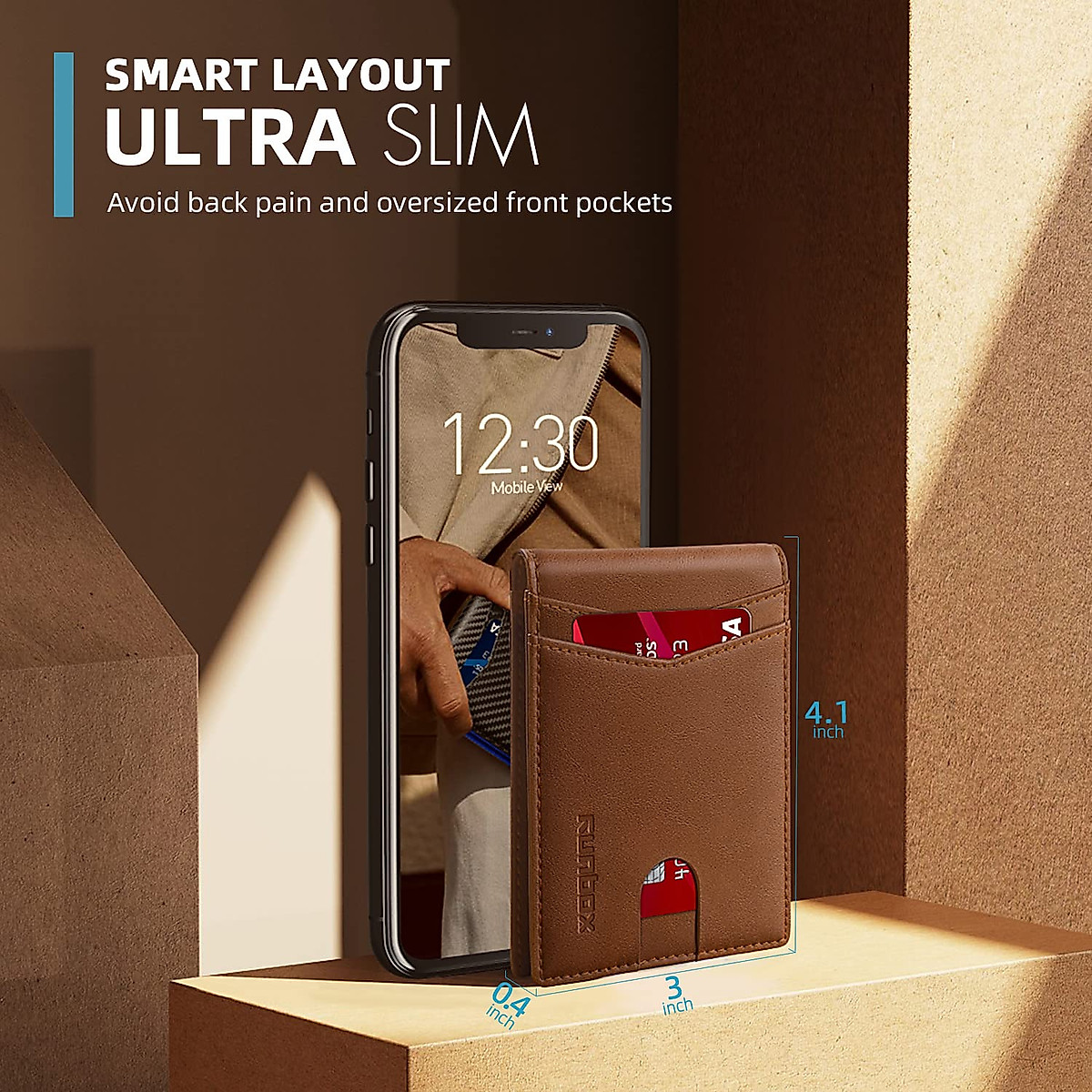 RUNBOX Wallet for Men,Mens Wallet,Slim Leather Bifold,RFID Blocking 8 Slots Gift Box