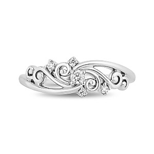 Jewelili Hallmark Fine Jewelry Sterling Silver with 1/10 Cttw Natural White Round Diamonds Filigree Swirl Taperd Fashion Sparkling Ring, Size 6