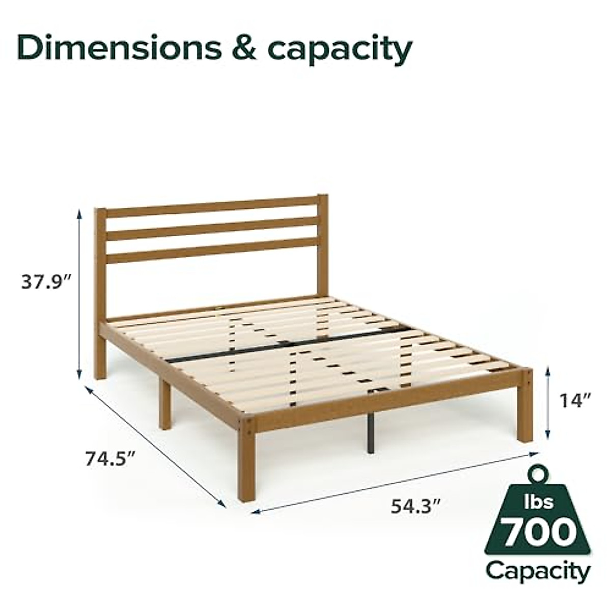Zinus Leah Bamboo Platform Bed Frame, No Box Spring Needed, Wood Slat Support, Easy Assembly, Full