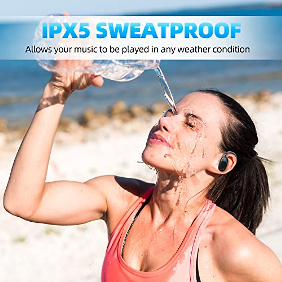 DACOM Wireless Earphones, TWS Open Ear Headphones Wireless Bluetooth 5.3 with Flexible Earhooks, Touch Control Over Ear Earbuds IPX5 Waterproof Headsets with Mic for Running Workout Sport (Black)