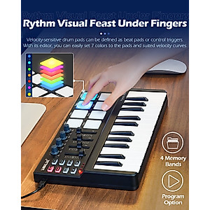Vangoa MIDI Keyboard Controller 25 Keys, Worlde Panda MINI USB Midi Keyboard with Drum Pads, Beat Maker Machine Pad, Black