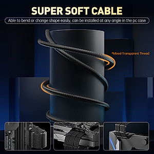 AsiaHorse PSU Cable Extension Kit, 24Pin/4+4 EPS/6+2 PCI-E 16AWG Power Supply Sleeved Cable Kit for Two-Way CPU Performance, 6kit Pro Clear Series