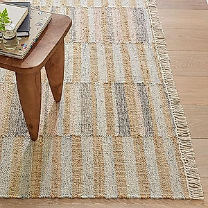 Dash & Albert Ravel Stripe Handwoven Wool Rug, 8 X 10 Feet, Neutral/Blue Geometric Pattern