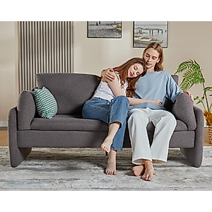 papababe Sofa Couch, Modern Couches with Embedded Armrest, 3-Seater Couch for Living Room, Grey Bouclé Cozy Couch