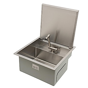 MANULOOT Drop in Kitchen Sink Utility Sink, Commercial Sink Kitchen Sinks Drop in, Hidden Single Bowl Sink, Restaurant Sinks Outdoor Sink with Cold and Hot Faucet | US Stock