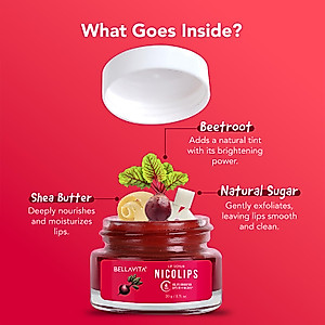 Bella Vita Organic NicoLips Lip Scrub Balm For Lightening & Brightening Dark Lips For Men & Women, 20g