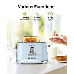 2 Slice Toaster, Wide Slots, Lift + Look, Auto-Off, & Frozen Modes for Toast, Bagels, Waffles & Fruity Breads, Retro Collection, Easy-Clean Crumb Tray, Blue