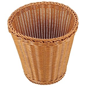 WOONEKY Rattan Trash Can, Brown, Open-Top, Plastic Material, 11" x 11" x 11"