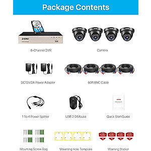 ZOSI 3K Lite Security Camera System with 1TB Hard Drive,AI Human/Vehicle Detection,Night Vision,H.265+ 8Channel HD TVI DVR Recorder,4pcs 1080P HD 1920TVL Indoor Outdoor Surveillance CCTV Dome Cameras