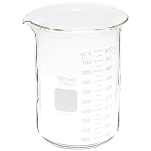 Corning Pyrex 1000-1L Glass 1 Liter Graduated Low Form Griffin Beaker, 50mL Graduation Interval, with Double Scale (Pack of 6)