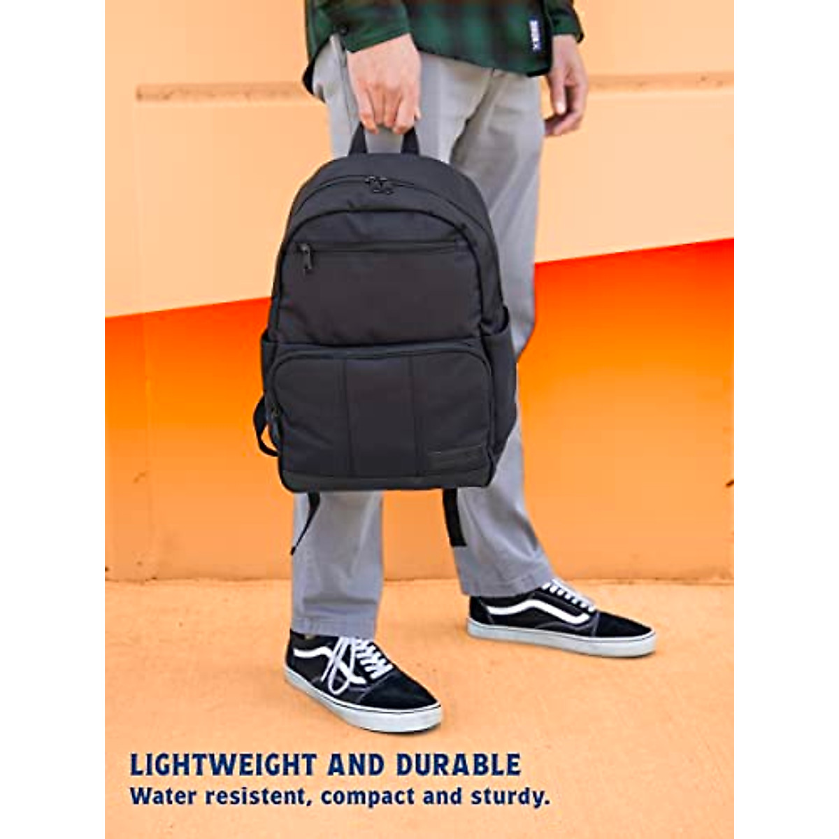 Wrangler Industry Backpack Classic Logo Water Resistant Casual Daypack with Padded Laptop Notebook Sleeve (Black)