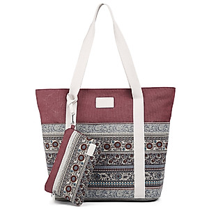 ArcEnCiel Canvas Tote Womens Shoulder Handbag with Purse (Maroon)