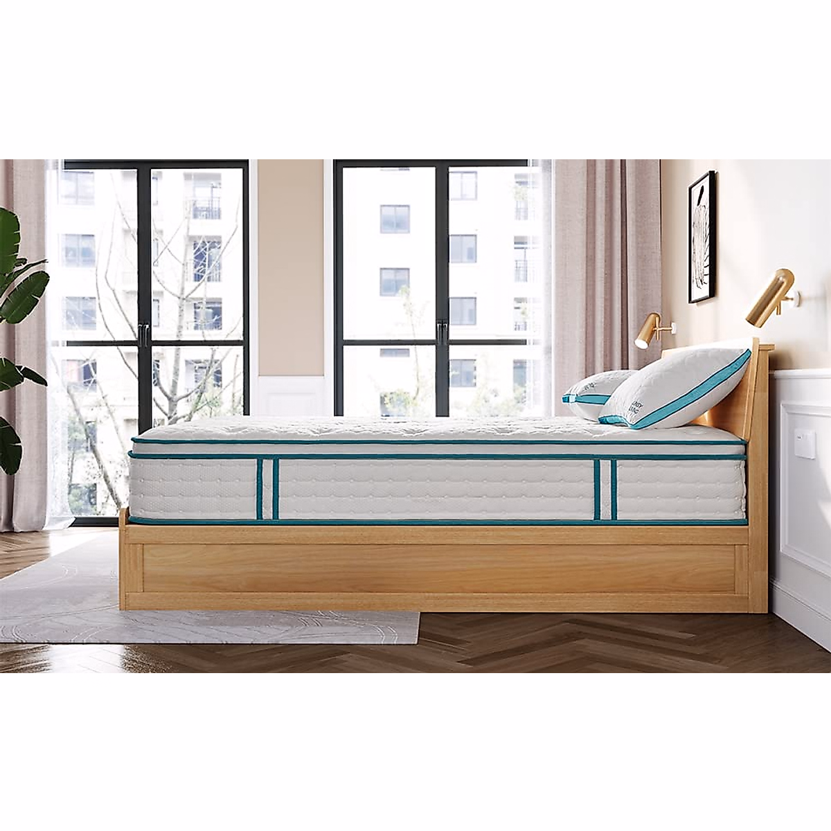 LINSY LIVING 12 Inches Queen Mattress, Hybrid Mattress Queen with Memory Foam and Individually Wrapped Pocket Coils, Firm Support, Motion Isolation, Made in USA