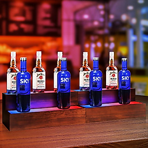 B4Life 2 Pack 16 Inch LED Lighted Liquor Bottle Display Shelf, 2 Tier LED Bar Shelves for Liquor Bottles, Bar Bottle Display Shelf, Lighted Liquor Shelf, Bar Lights for Liquor Shelves