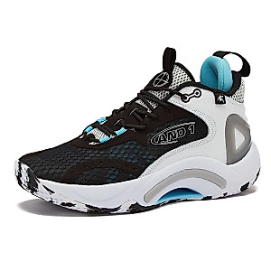 AND1 Scope Basketball Shoes for Women and Men, High Top Men’s Basketball Shoes - Womens Basketball Sneakers - Black/White/Light Blue, 11.5 Medium