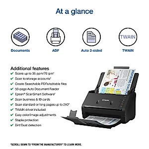 Epson Workforce ES-400 II Color Duplex Desktop Document Scanner for PC and Mac, with Auto Document Feeder (ADF) and Image Adjustment Tools (Renewed)