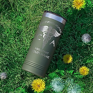 Personalized CNA Certified Nurse Assistant Gift on Army Green 22 oz Stainless Steel Skinny Tumbler Custom Engraved Gifts for Men and Women