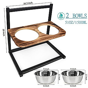 Emfogo Dog Food Bowls Raised Dog Bowl Stand Feeder Adjustable Elevated 3 Heights 5in 9in 13in with Stainless Steel Food Elevated Dog Bowls for Large Dogs and Cats 16.5x16 inch,Patented