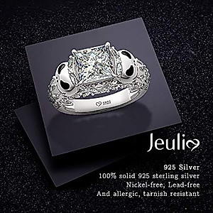 Jeulia Jack Skellington Rings Women Nightmare Before Christmas Skull Rings 925 Sterling Silver Princess Cut Band Ring Anniversary Promise Romantic for Her Teen Girls (6)