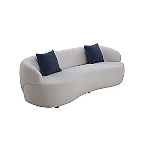 FULife Cloud Curved Sofa Upholstered Deap Sectional Half Moon Couch with 2 Throw Pillows,Modern Luxury 3-Seat Boucle Leisure Sofá for Living Room Furniture Set, 35"D x 86"W x 27"H, Beige Fabric 86"w