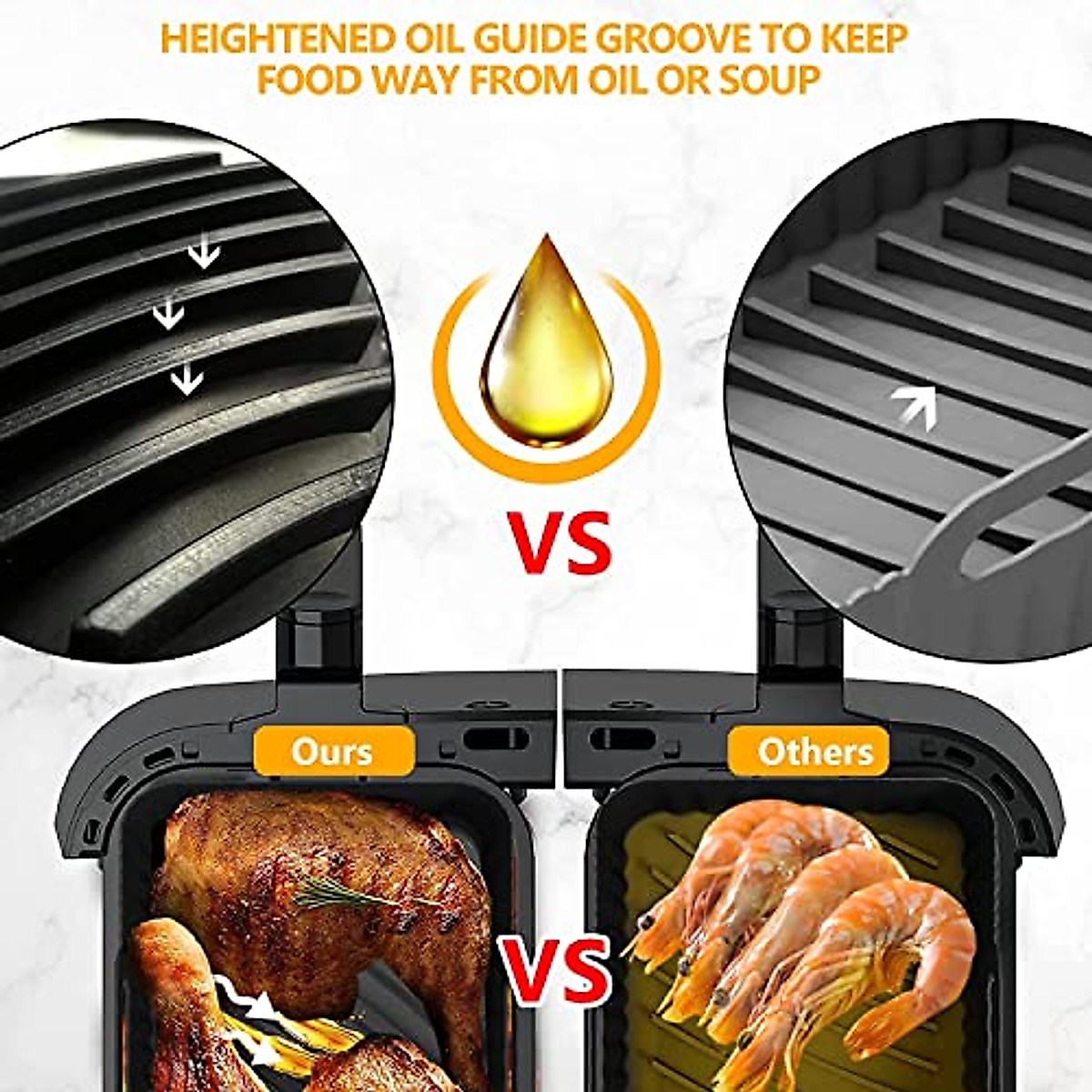 Air Fryer Silicone Pot, Moleath 2Pcs Rectangular Air Fryer Liners Reusable Silicone Air Fryer Basket Insert for Ninja Foodi Dual DZ201 DZ401 DZ090 DZ550 6-10QT and Instant Pot 8QT Dual Air Fryers