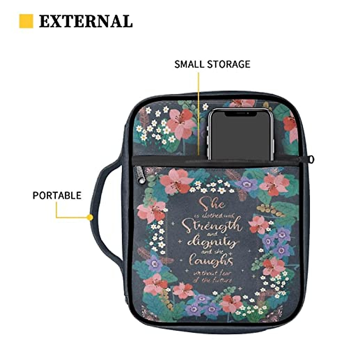 Tongluoye Red Purple Flowers Bible Covers for Women Fashion Best Wishes Bible Bag for School Church Travel Portable Waterproof Tote Purse Crossbody Handbag Bag for Bible Journaling Supplies Gifts