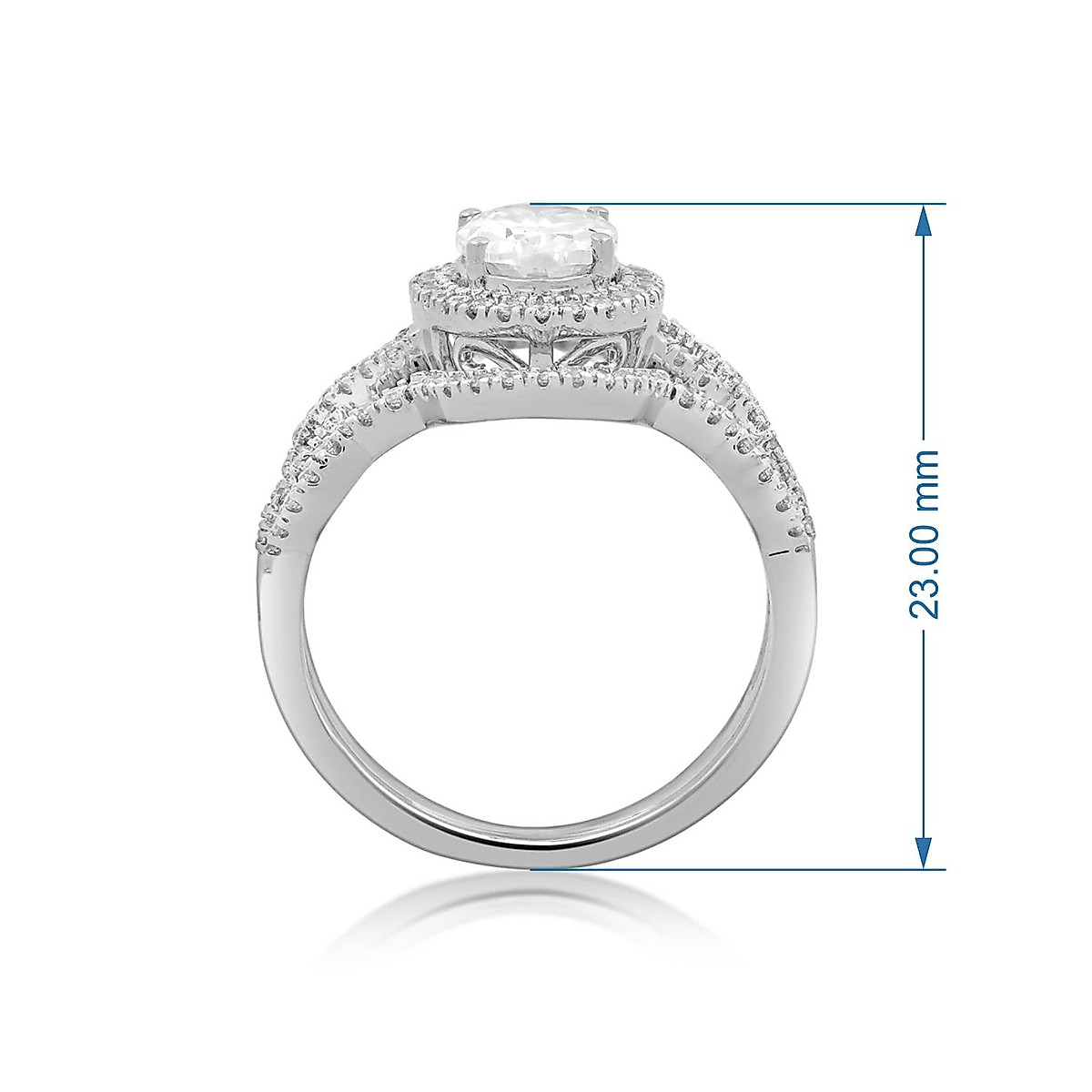 Jewelili Halo Bridal Ring in Sterling Silver with Oval and Round Shape Cubic Zirconia, Size 8