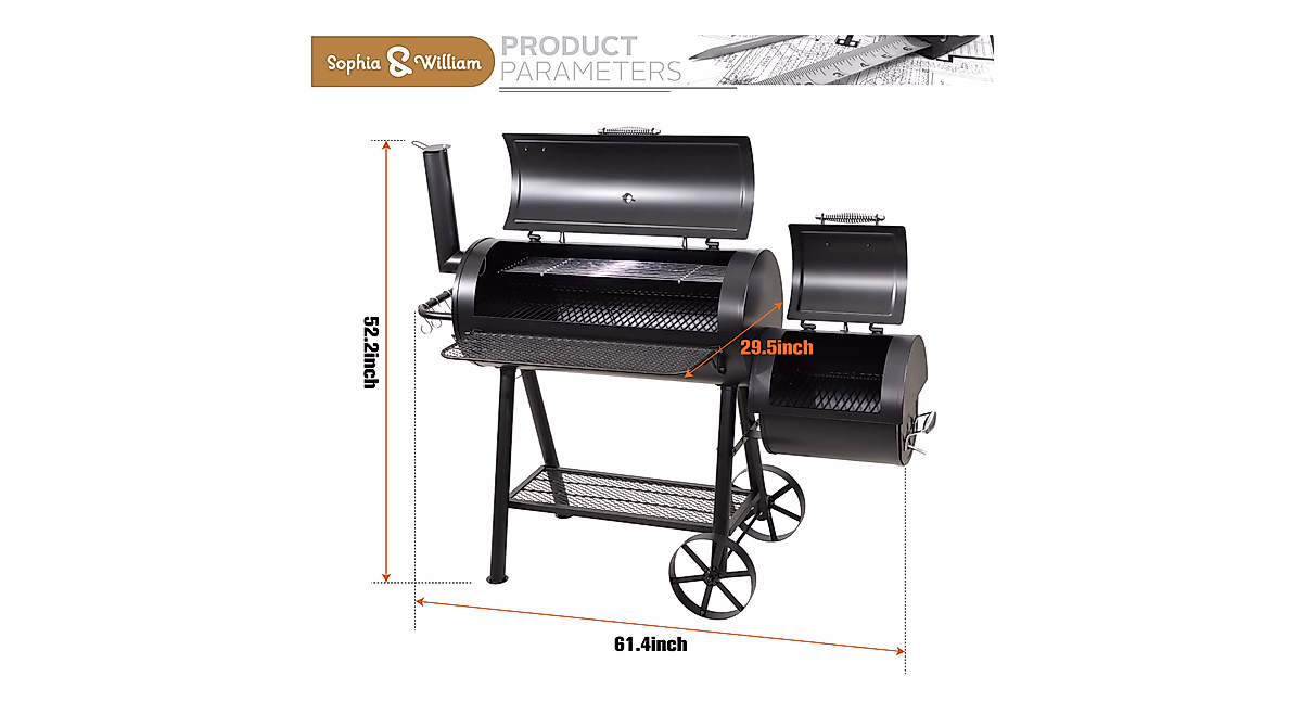 Sophia & William Heavy-Duty Charcoal Outdoor Smoker Grills, Extra Large ...
