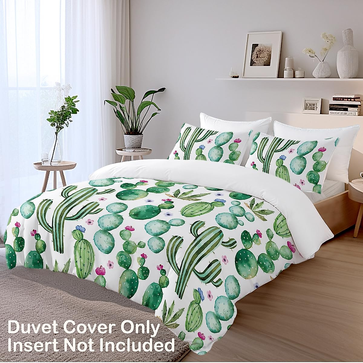ARIGHTEX Cactus Bedding Cactus Duvet Cover Summer Plant Bed Set Nature Duvet Cover Set Bright Dorm Bedding (Full)