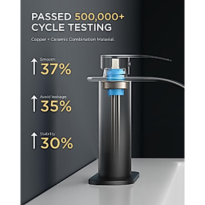 FORIOUS Matte Black Bathroom Faucet, Waterfall Bathroom Sink Faucet for 1 Hole or 3 Holes, Single Handle Vanity Faucet with Metal Pop up Drain, Stainless Steel Basin Sink Faucet Tap for RV Lavatory