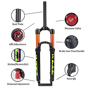 ZTZ MTB Fork Mountain Bike Suspension Fork26/27.5/29 Travel 120mm MTB Air Suspension Fork, Rebound Adjust 1 1/8 Straight Tube QR 9mm Manual/Remote Lockout