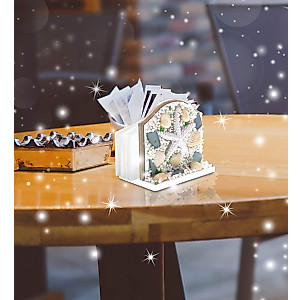 CoTa Global Oceanic Napkin Holder for Table - Nautical Collection Napkin Holders for Kitchen Table, Starfish and Seashell Paper Napkins Holder for Dining Table, Wood Coastal Coffee Table Napkin Holder