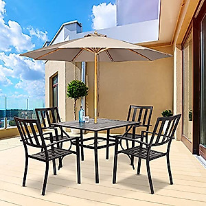 EMERIT Outdoor Patio Bistro Metal Dining Table with Umbrella Hole 37"x37",Black (Dining Table)