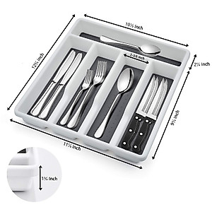 E-far 24-Piece Silverware Set with Organizer Tray and Steak Knives, Stainless Steel Flatware Cutlery Service for 4, Basic Tableware Eating Utensils for Home Kitchen, Mirror Polished, Dishwasher Safe