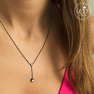 555Jewelry Womens Stainless Steel Metal Charming Lariat Style Y Droplet Cable Chain Brilliant Drop Round CZ Layered Hypoallergenic Fashion Jewelry Accessory Pendant Necklace, Black 18 Inch